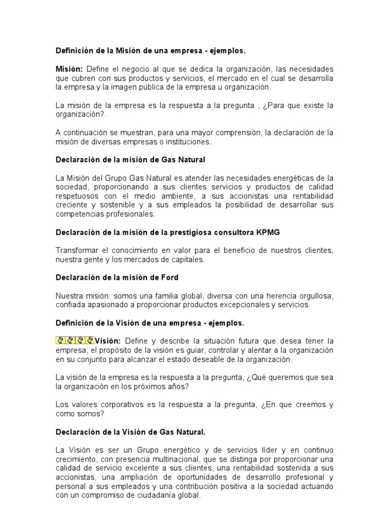 Definicion de Mision, Vision y Valores y Beneficios Cos | PDF ...
