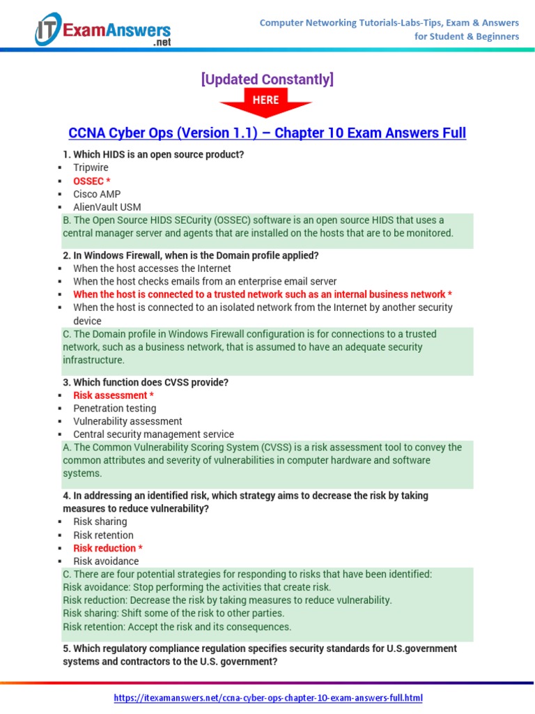 CCNA Cyber Ops (Version 1.1) - Chapter 10 Exam Answers Full | PDF | Vulnerability (Computing ...