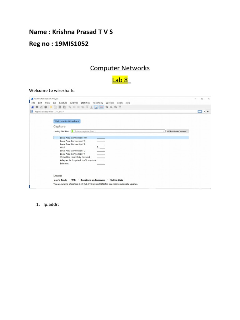 Wireshark Lab 8: Network Analysis Guide | PDF