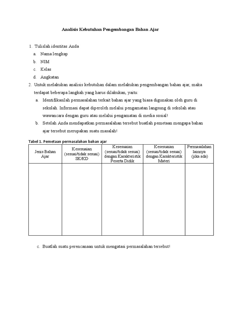 Analisis Kebutuhan Pengembangan Bahan Ajar | PDF | Ilmu Sosial ... Analisis Kebutuhan Pengembangan Bahan Ajar | PDF | Ilmu Sosial ...