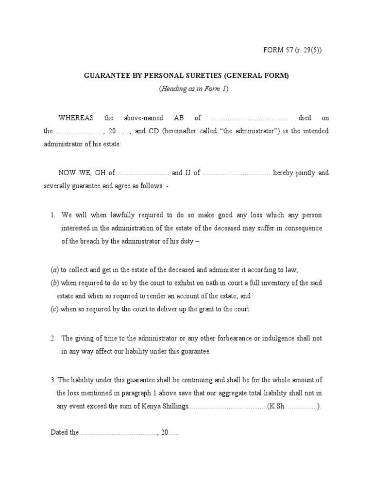 Form 57-Guarantee by Personal Sureties (General Form) | PDF