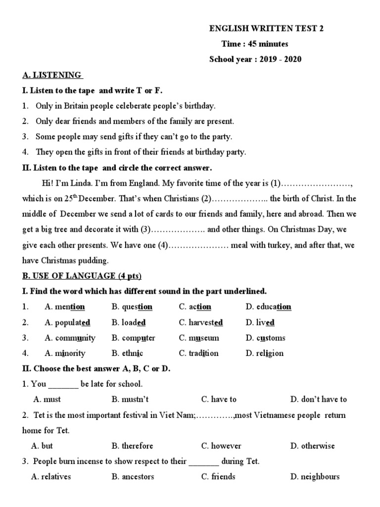Written Test No 2.2 | PDF | Traditions | Observances
