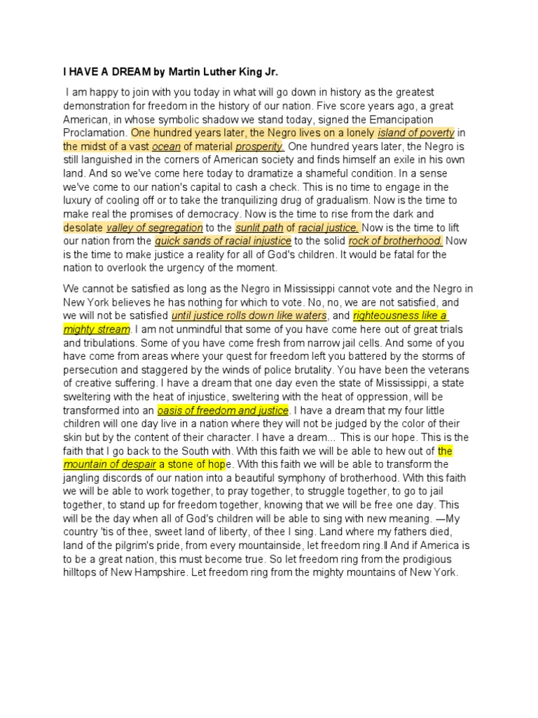 I HAVE A DREAM by Martin Luther King JR | PDF