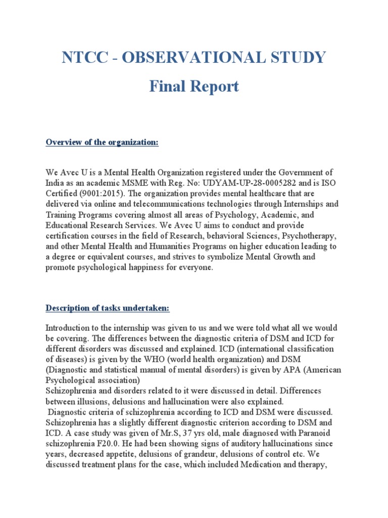 NTCC - Observational Study Final Report: Overview of The Organization | PDF | Substance ...
