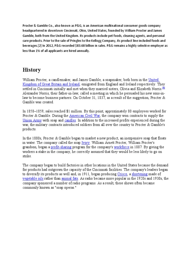 A History of Innovation and Growth: The Story of Procter & Gamble ...