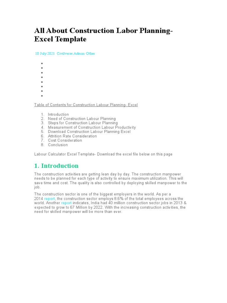 Construction Labour Planning Guide | PDF | Labour Economics | Human ...