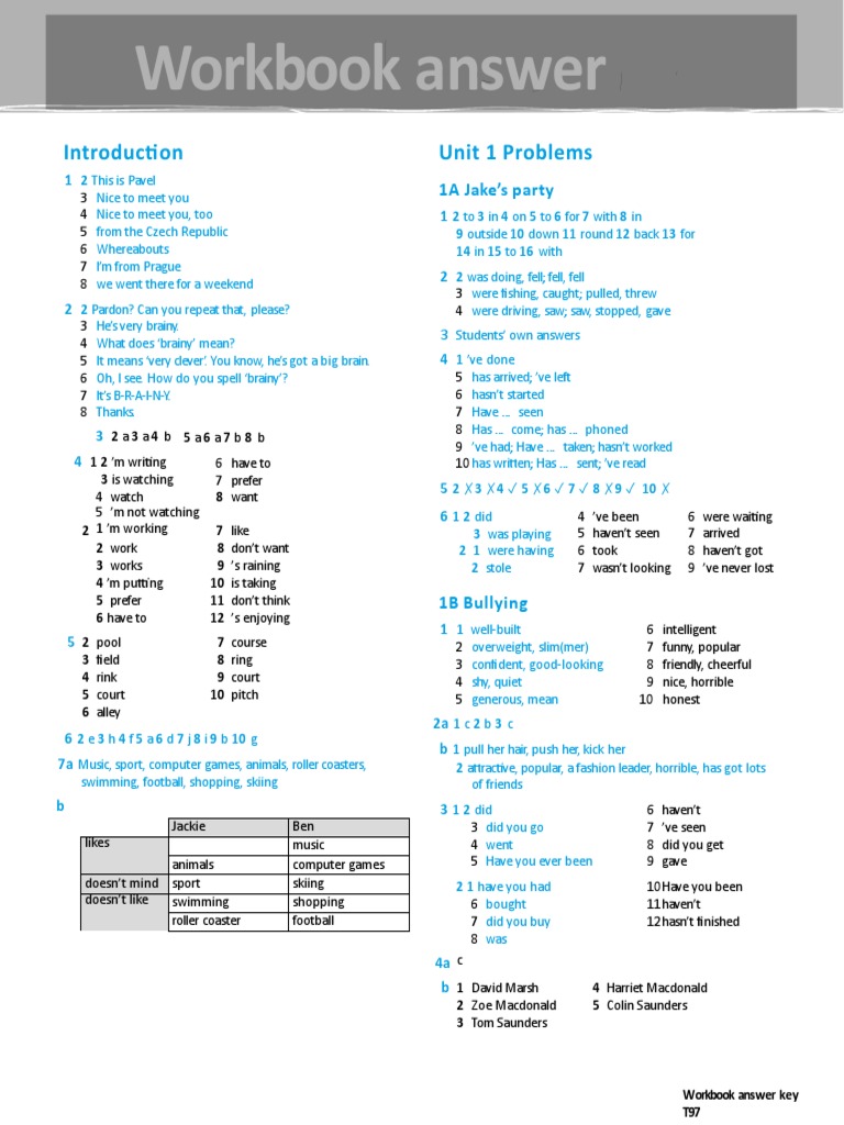 Workbook Answer Key: Unit 1 Problems | PDF | Waiting Staff