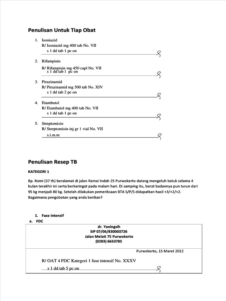 PDF Penulisan Untuk Tiap Obat R Oat 4 FDC Kategori 1 Fase Intensif No ...