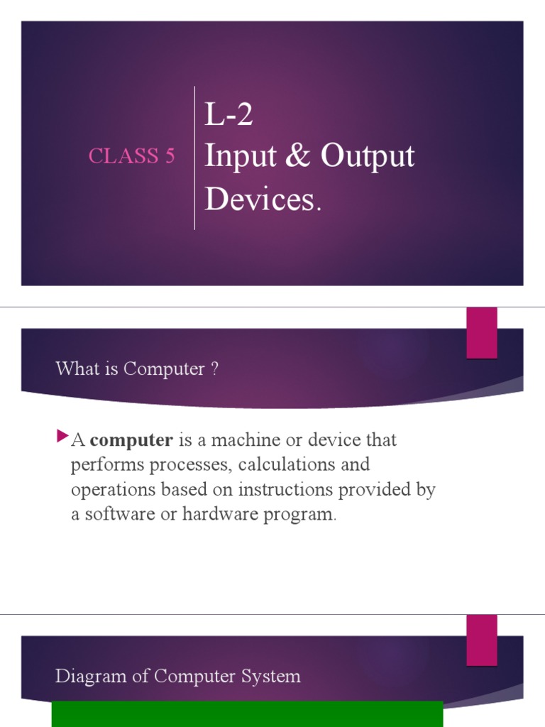 Class 5 L-2 Input & Output Devices | PDF | Computer Monitor | Printer ...