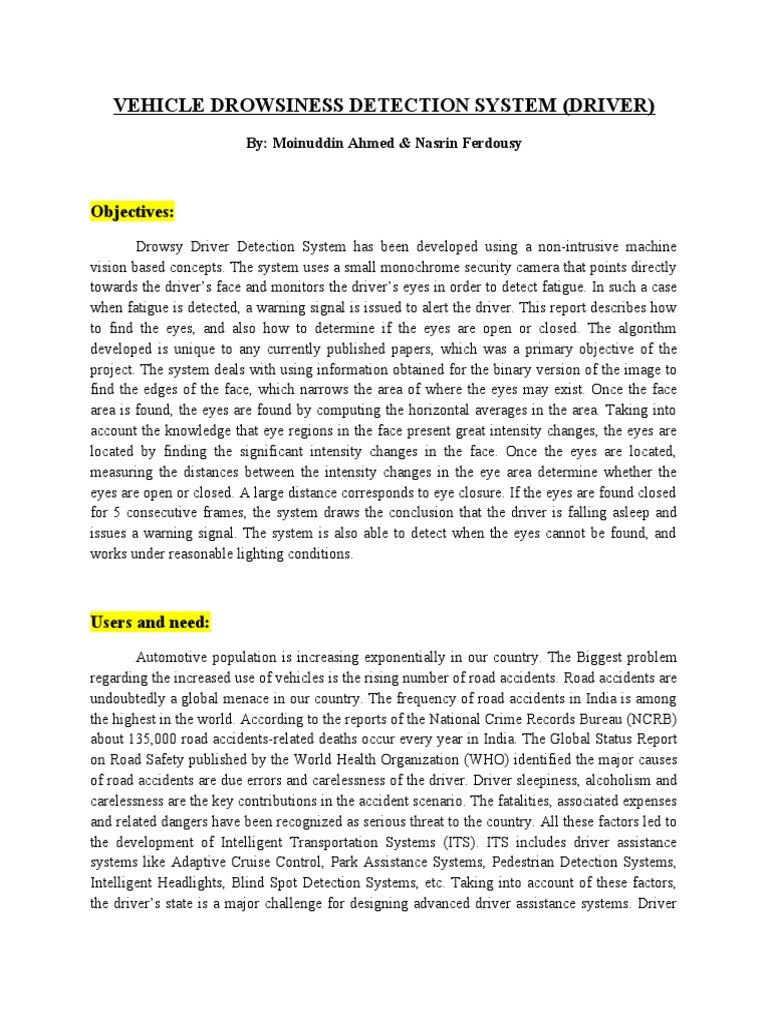 Synopsis of Drowsiness Detection System | PDF | Traffic Collision | Computer Engineering