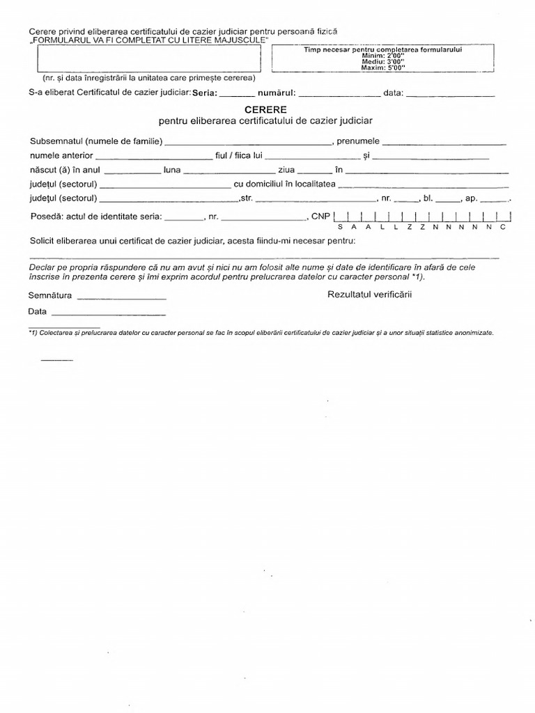 Cerere Eliberare Cazier Judiciar Persoana Fizica | PDF