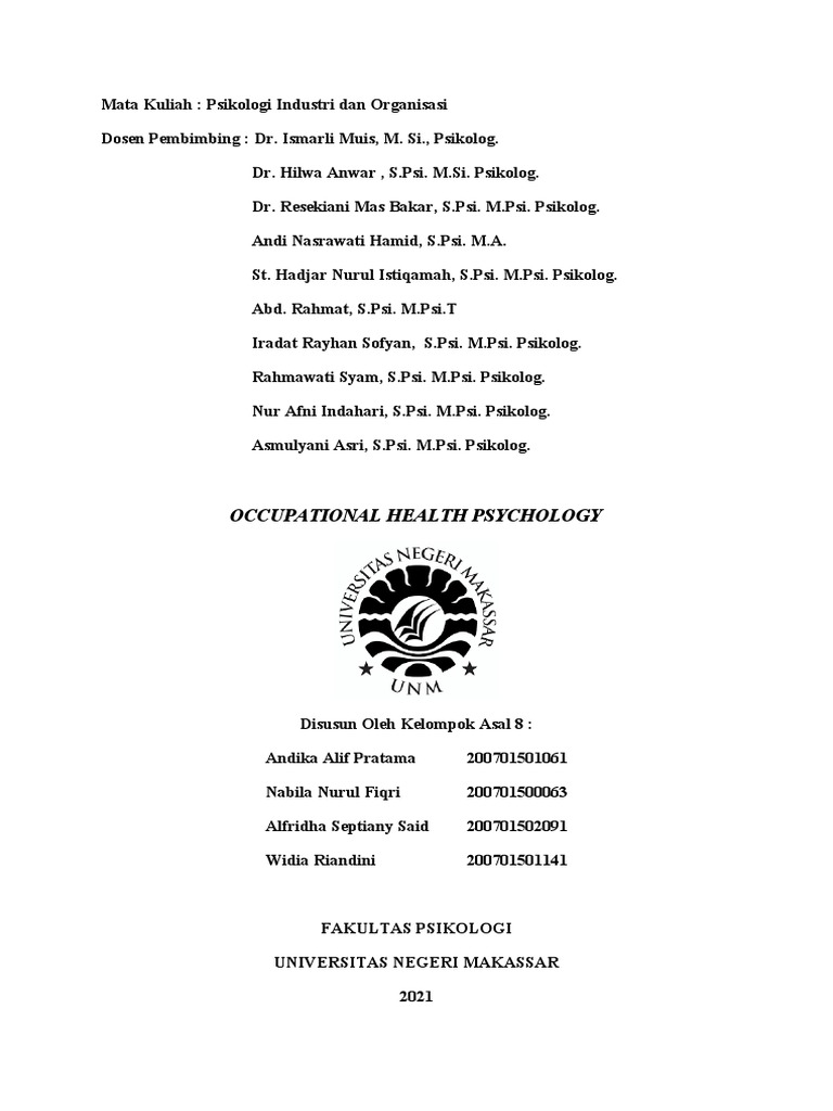 (G) Asal 8 - Occupational Health Psychology | PDF