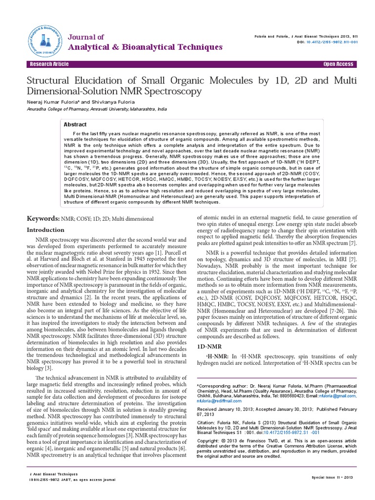 Structural Elucidation of Small Organic Molecules by 1d 2d and Multi ...