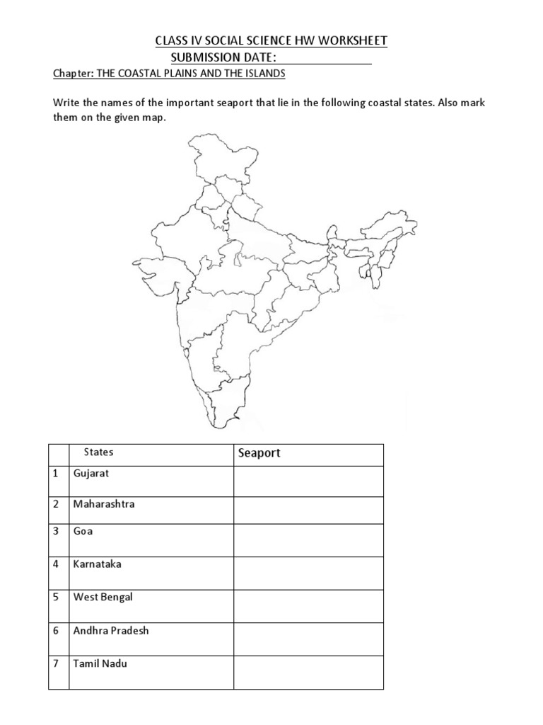 CBSE Class 4 Social Studies Worksheet - Coastal Plains and The Islands ...