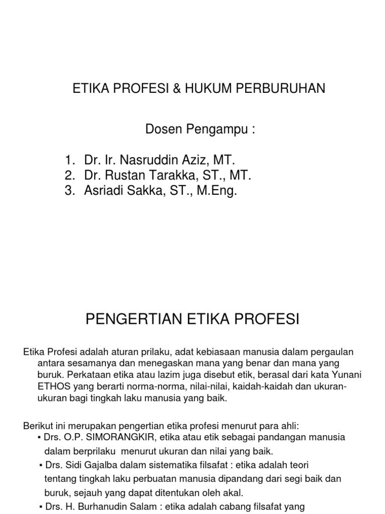 Etika Profesi & Hukum Perburuhan | PDF