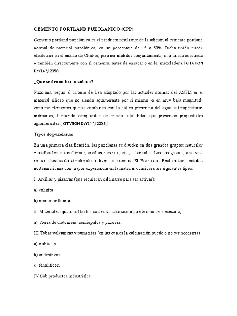 Cemento Portland Puzolanico | PDF | Cemento | Hormigón
