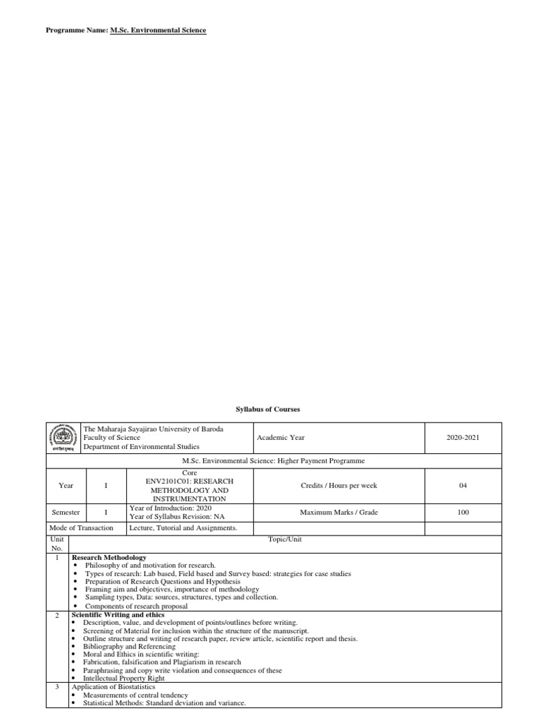 MSU ENV Syllabus | PDF | Sustainability | Sewage Treatment