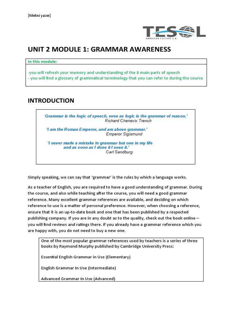 Unit 2 Module 1 Grammar Awareness | PDF | Verb | Adverb