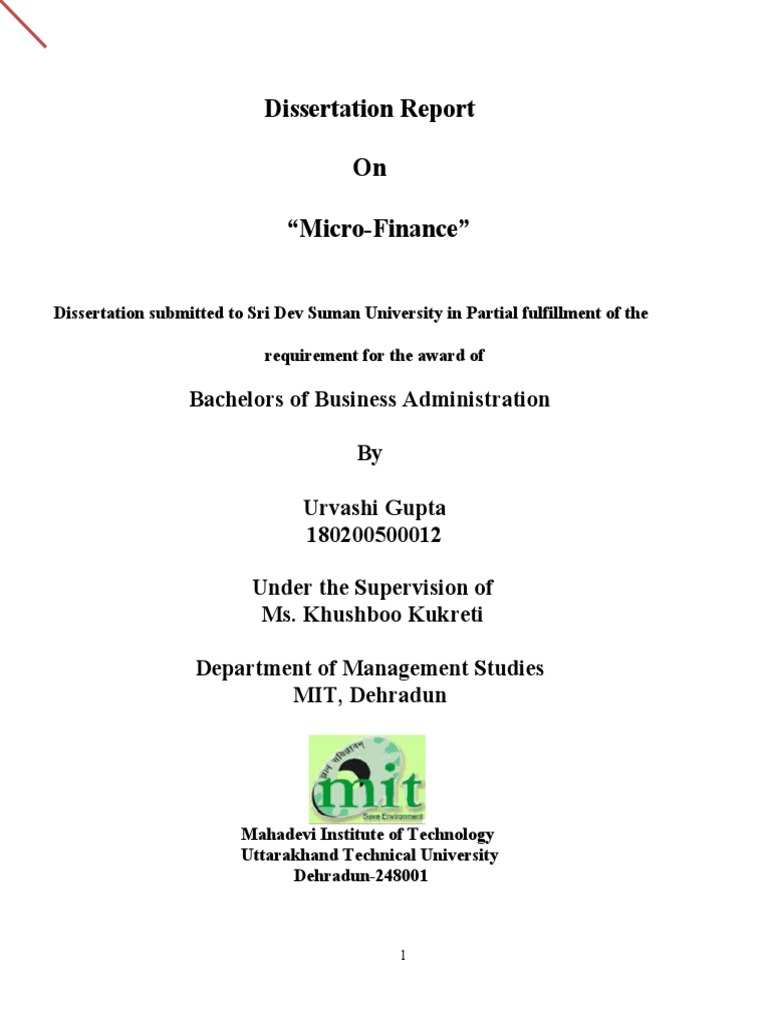 Dissertation Report Format | Download Free PDF | Microfinance ...