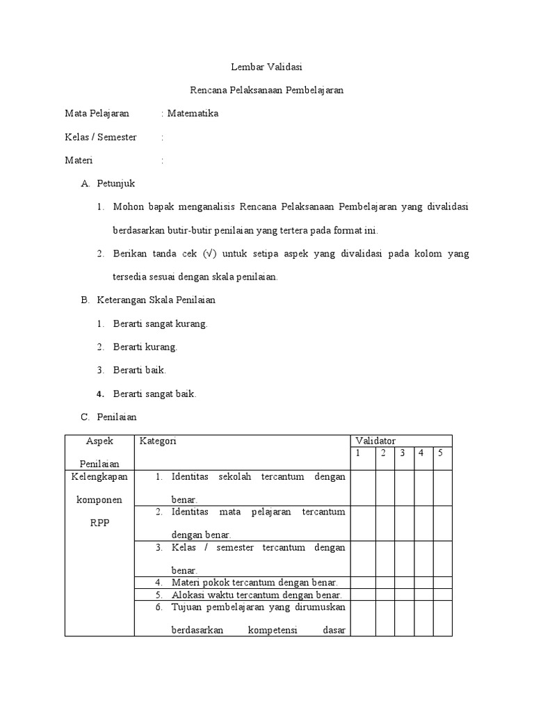 Lembar Validasi RPP | PDF