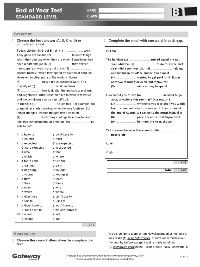 Gateway B1+ End of Year Test Guide | PDF | Language Arts & Discipline ...