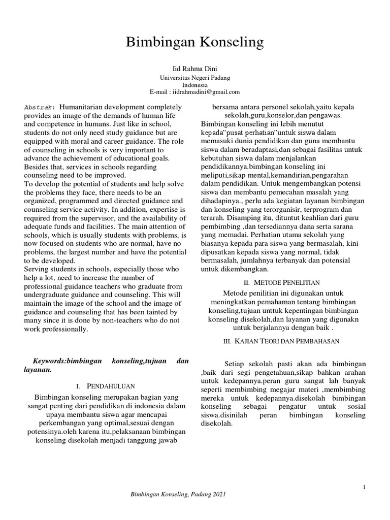 Iid Rahma Dini (19035022) BIMBINGAN KONSELING (Publist) | PDF