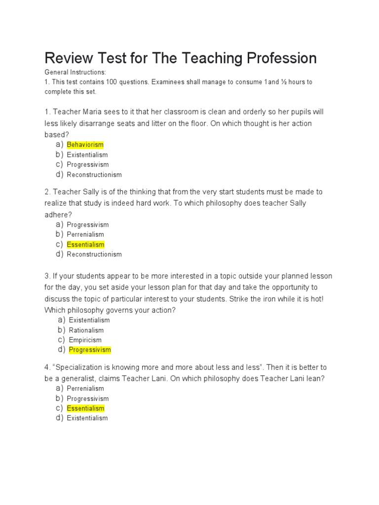 Teaching Profession Exam Review Test | PDF | Teachers | Constructivism ...