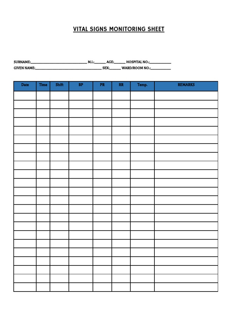 Vital Signs Monitoring Sheet | PDF | Finance & Money Management