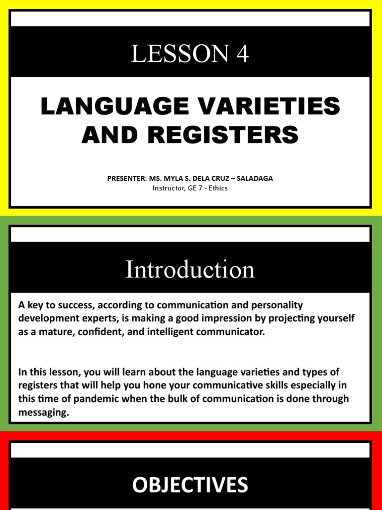 Lesson 4: Language Varieties and Registers | PDF | Cognitive Science ...