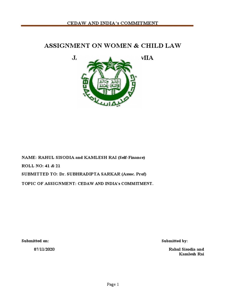 CEDAW and India's Commitment | PDF | Convention On The Elimination Of ...