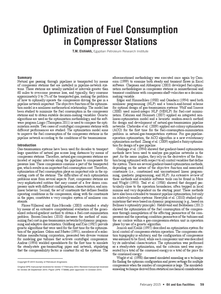 Optimization of Fuel Consumption in Compressor Stations: T.M. Elshiekh ...