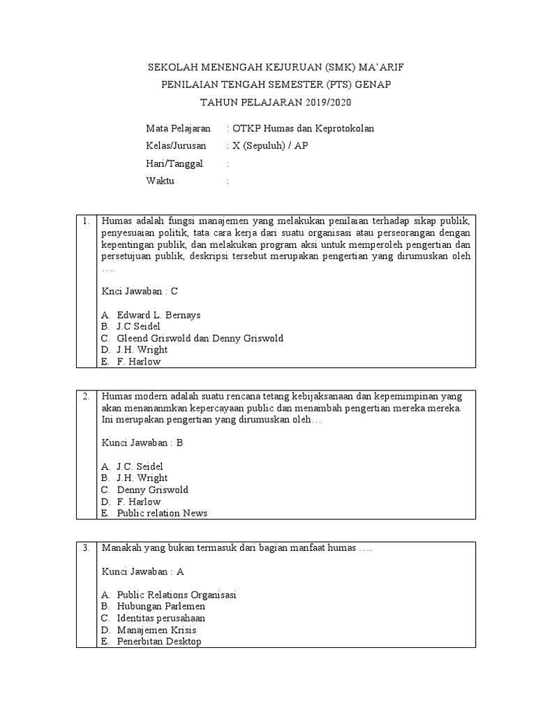 Ujian PTS OTKP Humas & Protokol | PDF | Seni