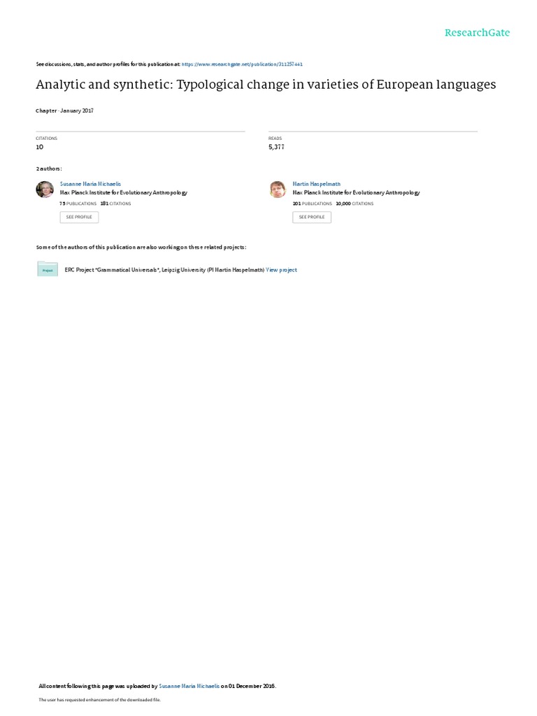 Analytic and Synthetic: Typological Change in Varieties of European ...