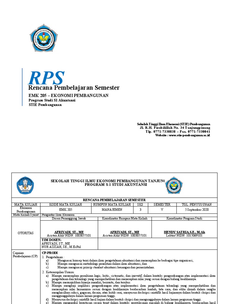02 RPS MK Ekonomi Pembangunan | PDF | Seni