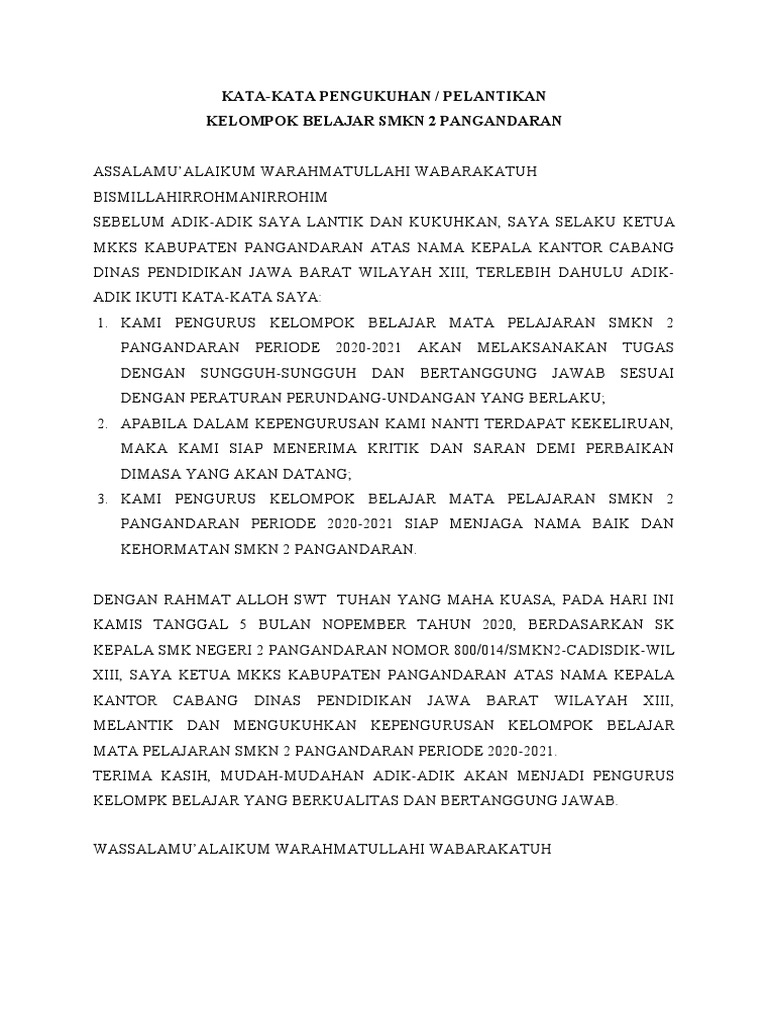 Kata Pengukuhan Kelompok Belajar | PDF Kata Pengukuhan Kelompok Belajar | PDF