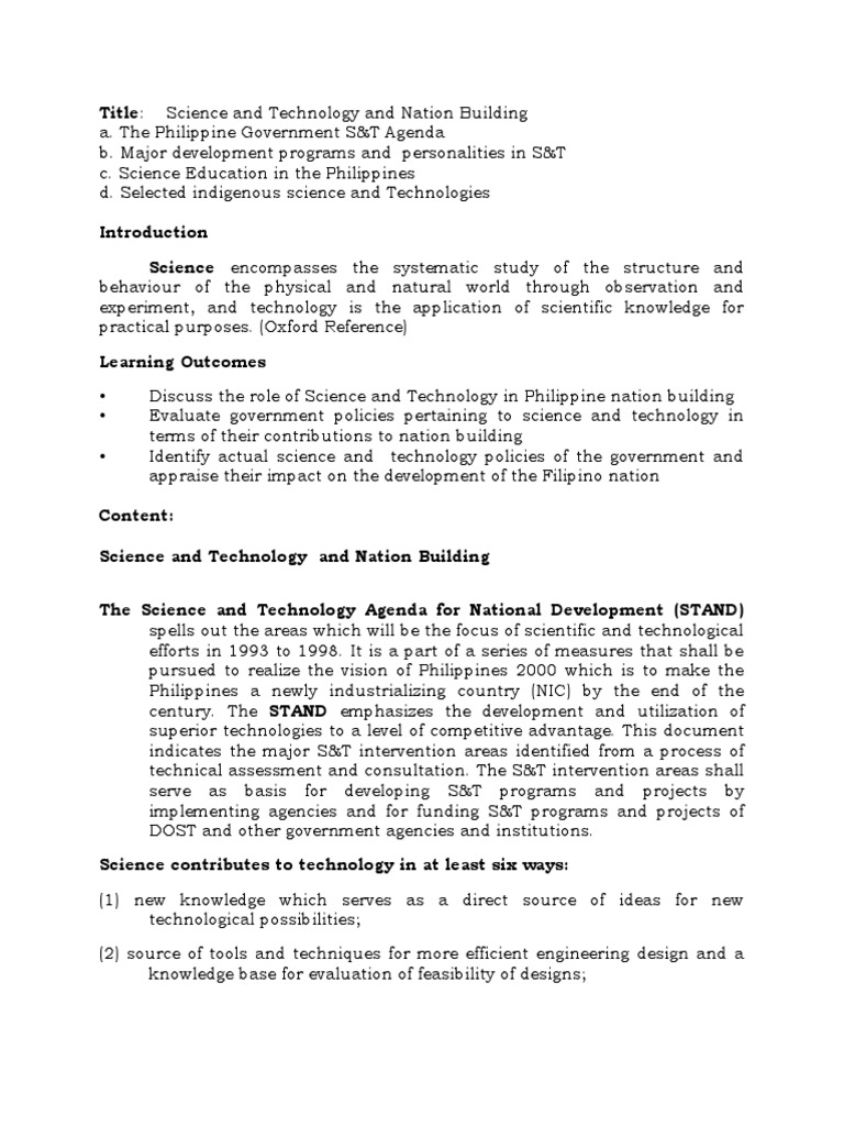 Chapter 5 Science and Technology and Nation Building | PDF | Science ...