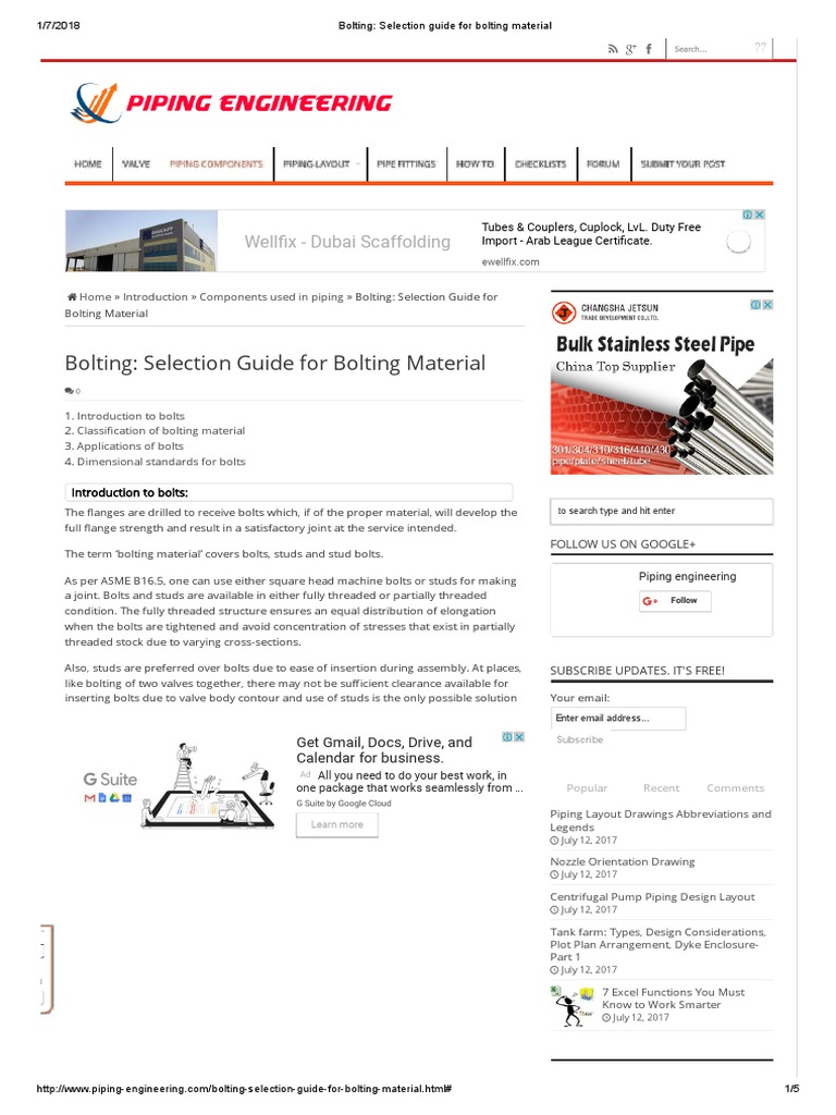 Bolting - Selection Guide For Bolting Material | PDF | Screw ...