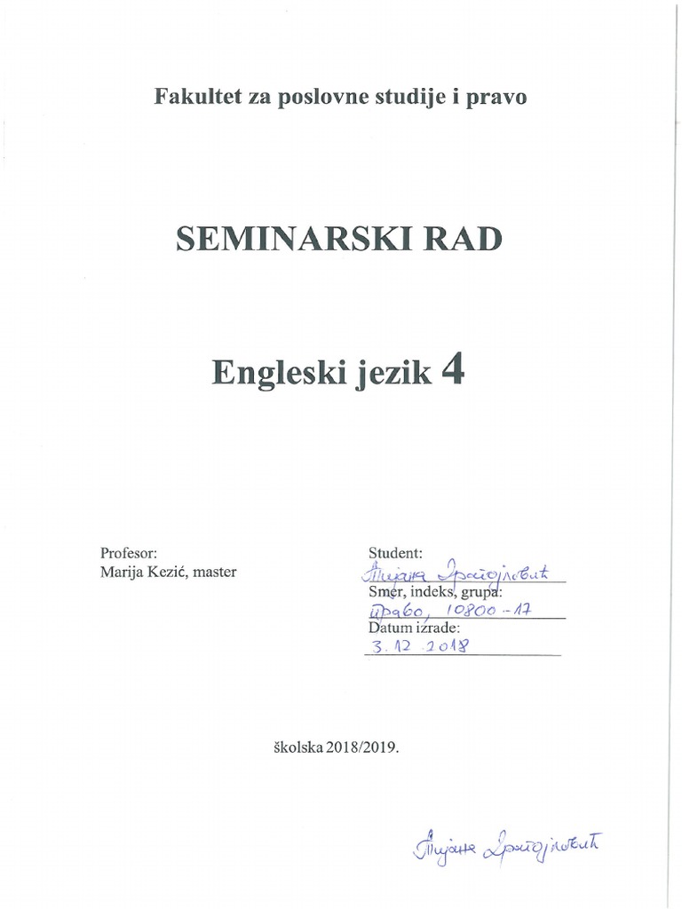Seminarski Rad Engleski Jezik 4 | PDF