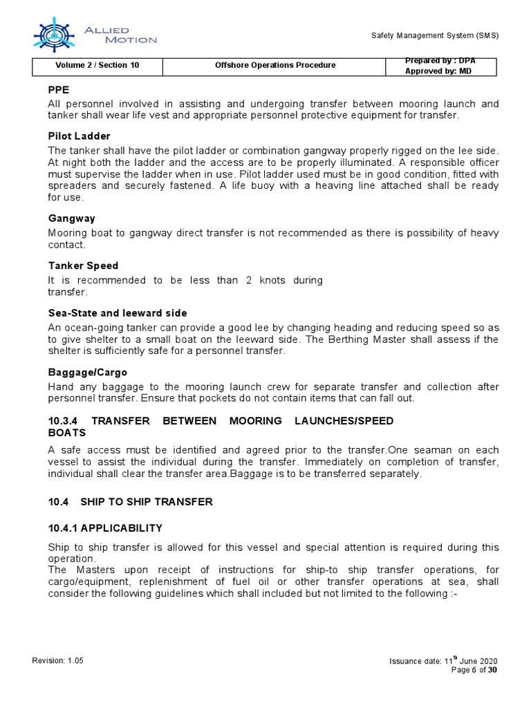 Offshore Transfer Safety Procedures | PDF | Ships | Shipping
