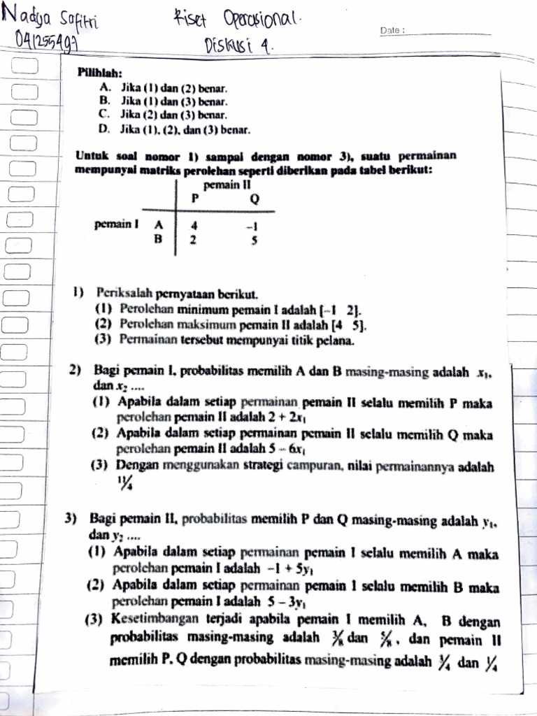 Diskusi 4 Riset Operasional Nadya (041255497) | PDF