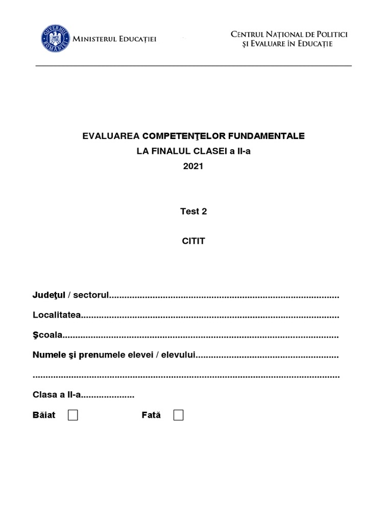 En II 2021 Citit LB Romana Test 2 | PDF