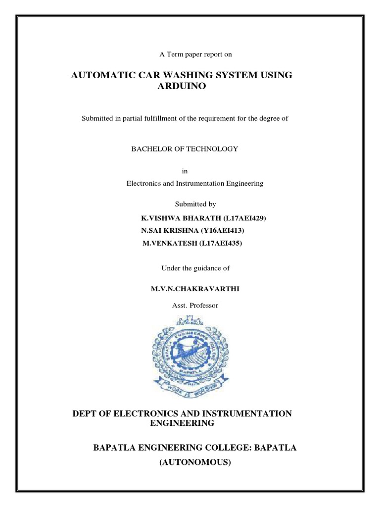 Automatic Car Washing System Using Arduino: A Term Paper Report On ...