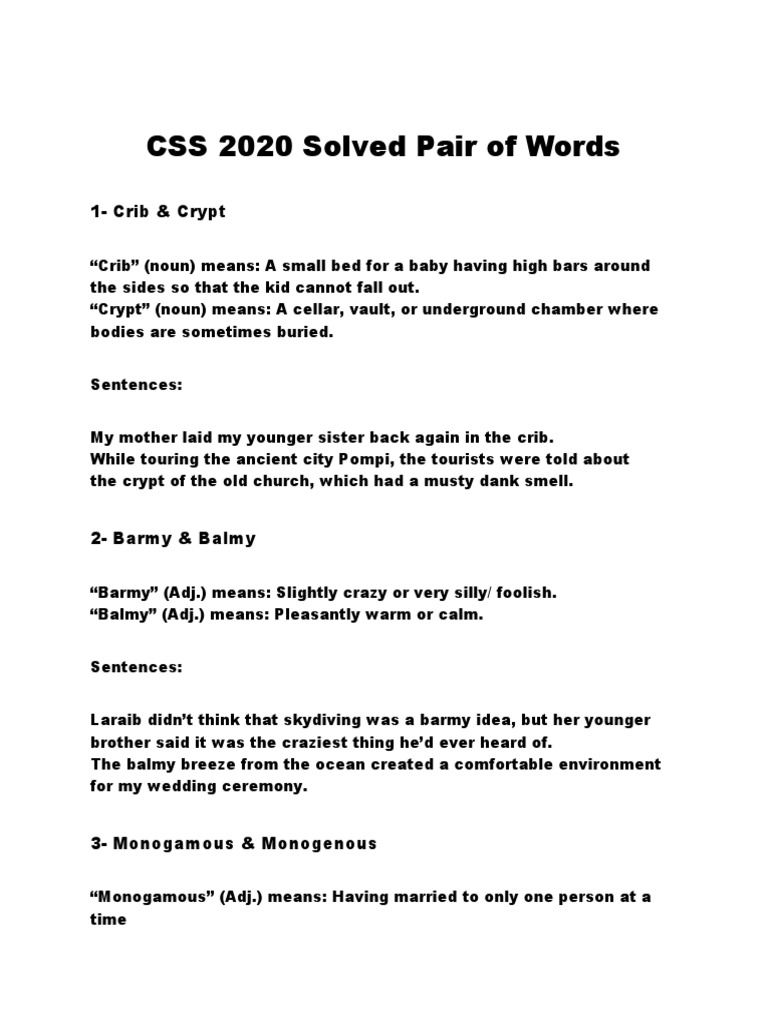 CSS 2020 Solved Pair of Words: 1-Crib & Crypt | PDF | Linguistics CSS 2020 Solved Pair of Words: 1-Crib & Crypt | PDF | Linguistics