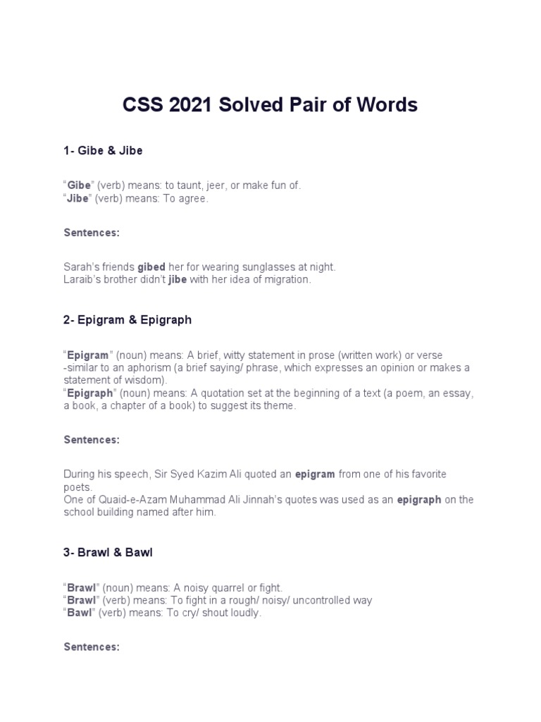 CSS 2021 Solved Pair of Words | PDF