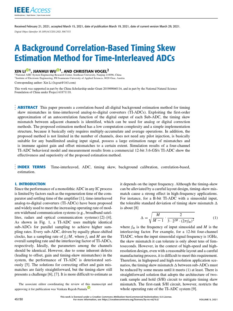 A Background Correlation-Based Timing Skew Estimation Method For Time-Interleaved Adcs ...