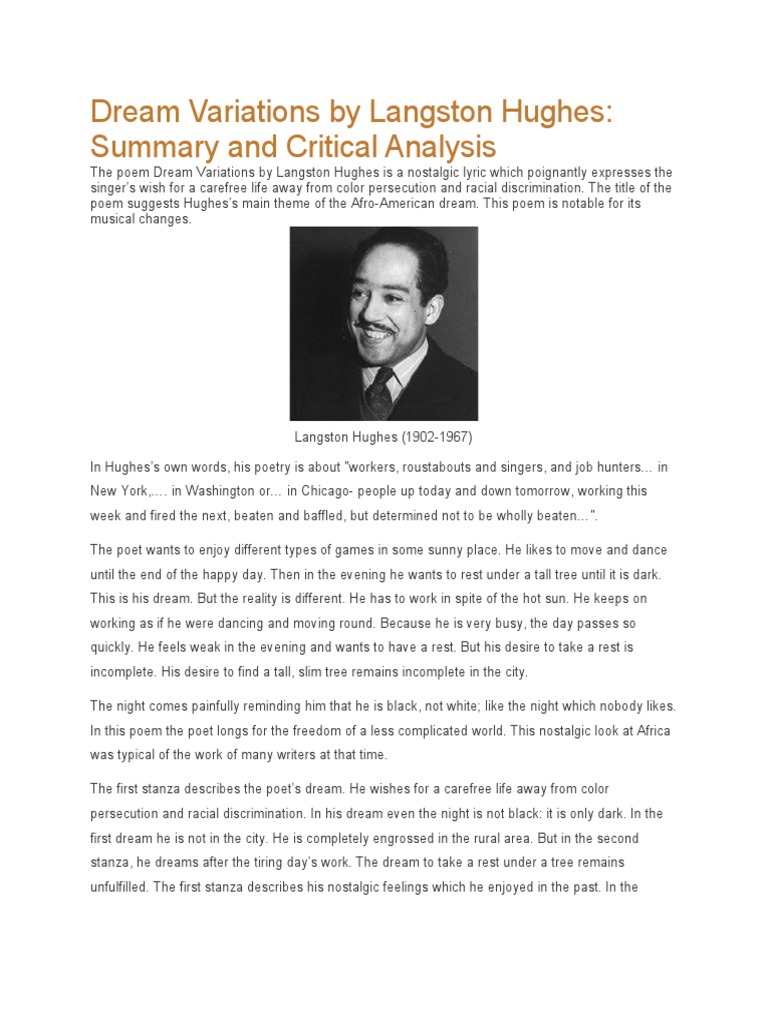 Dream Variations by Langston Hughes: Summary and Critical Analysis ...
