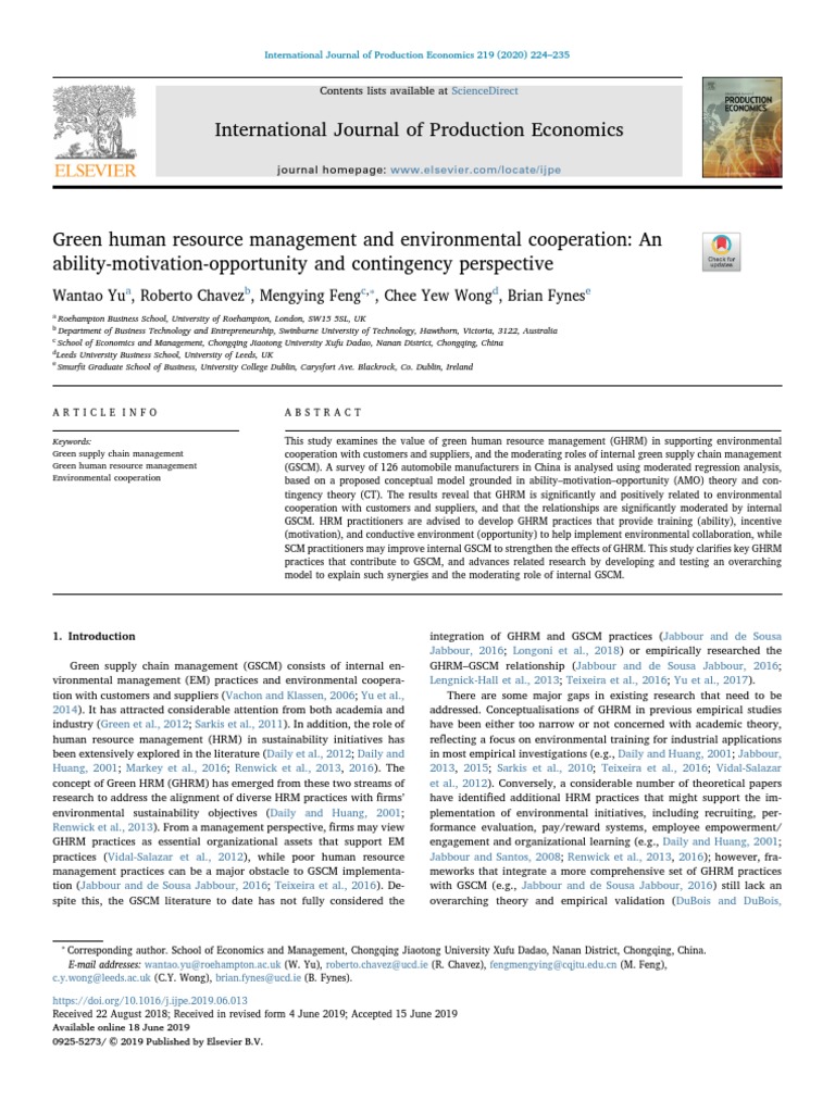 International Journal of Production Economics: A B C D e | PDF | Supply ...