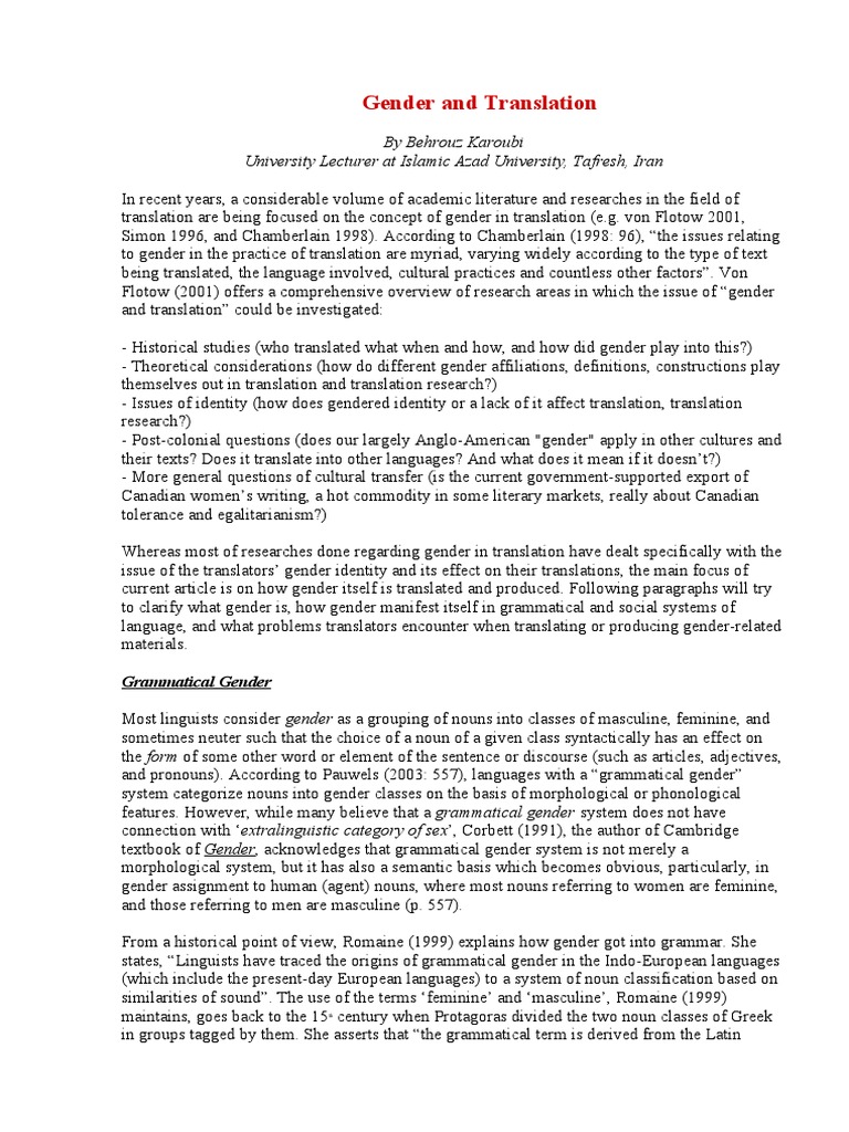 Gender and Translation | PDF | Grammatical Gender | Noun