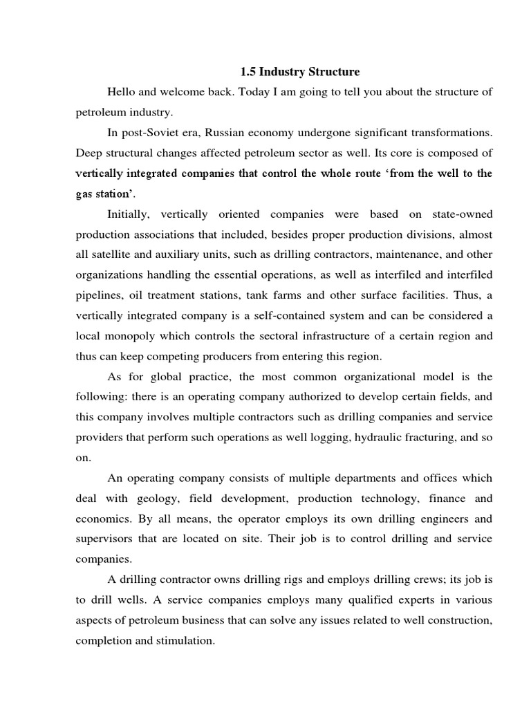 1.5 Industry Structure | PDF | Petroleum | Oil Well