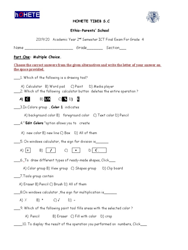 Grade 4 ICT Final Exam | PDF | Software | Computing